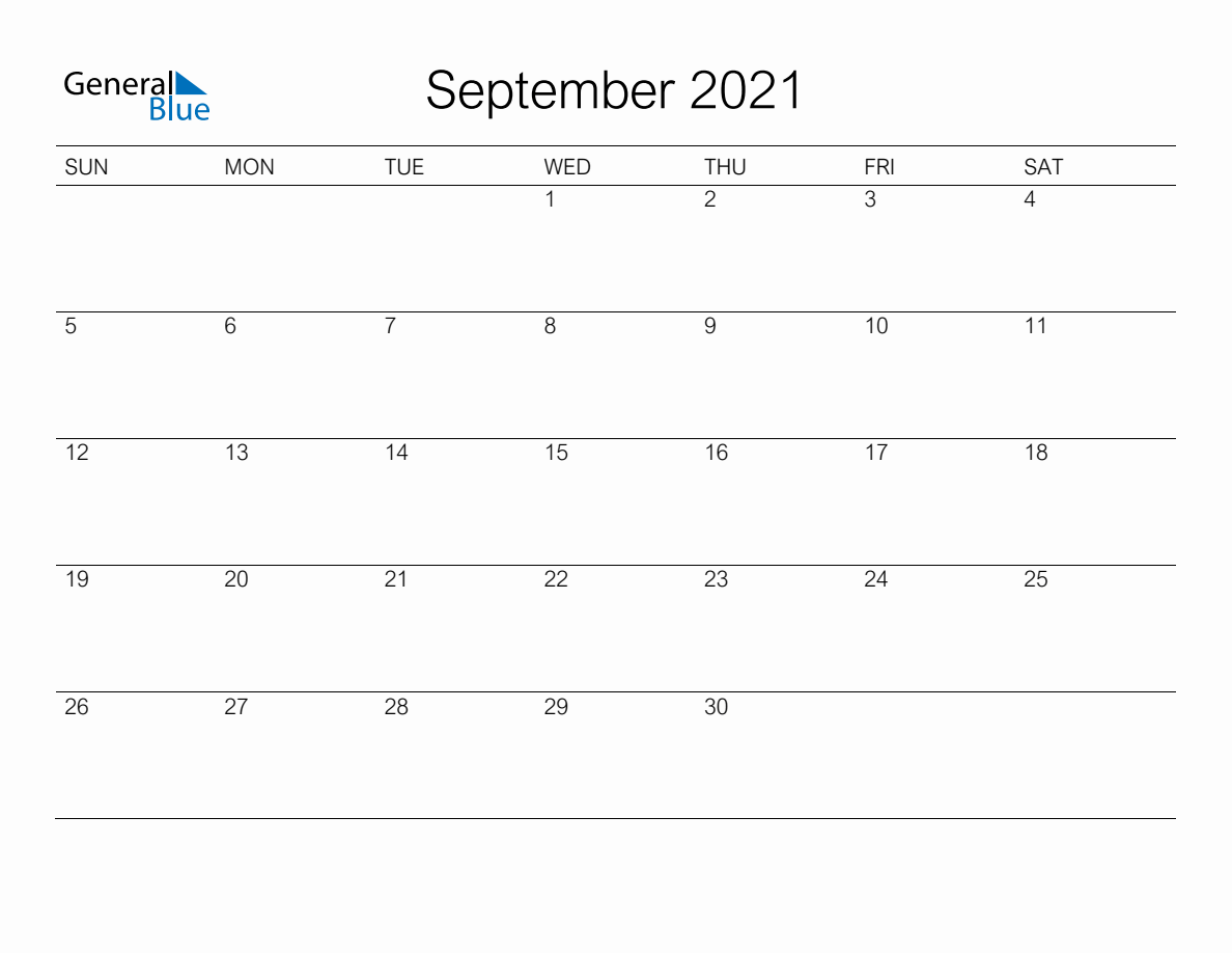 Printable September 2021 Monthly Calendar