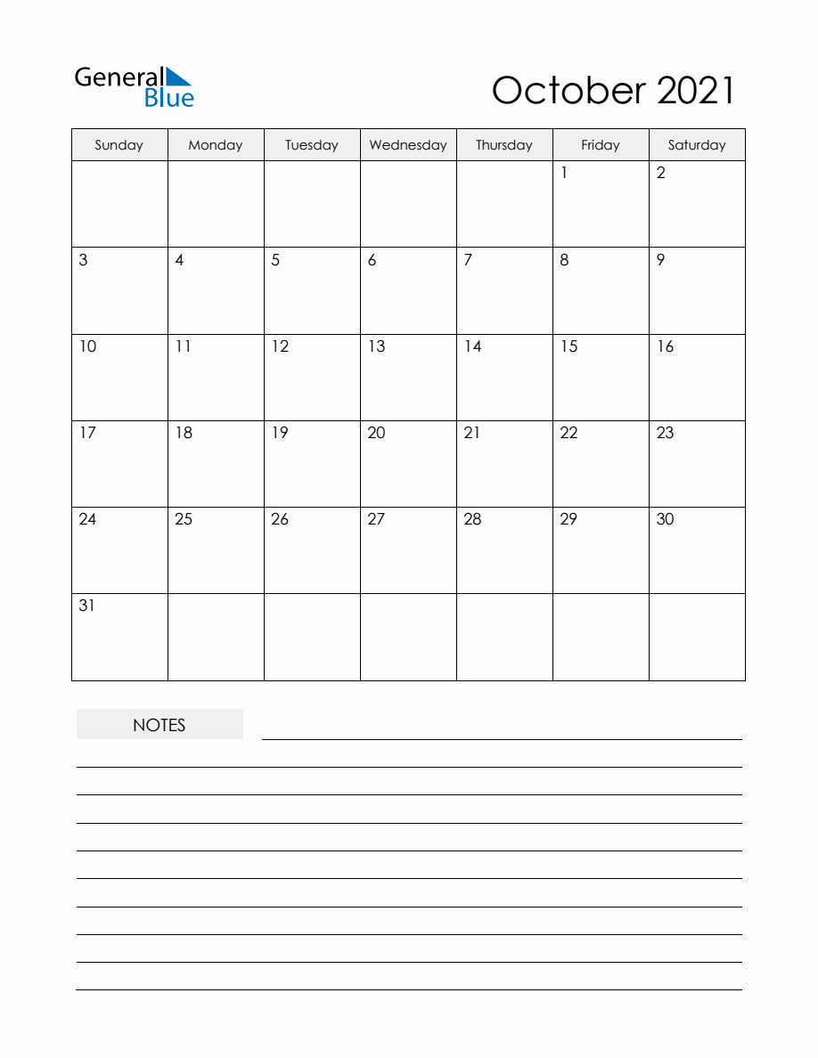 October 2021 Monthly Planner Calendar