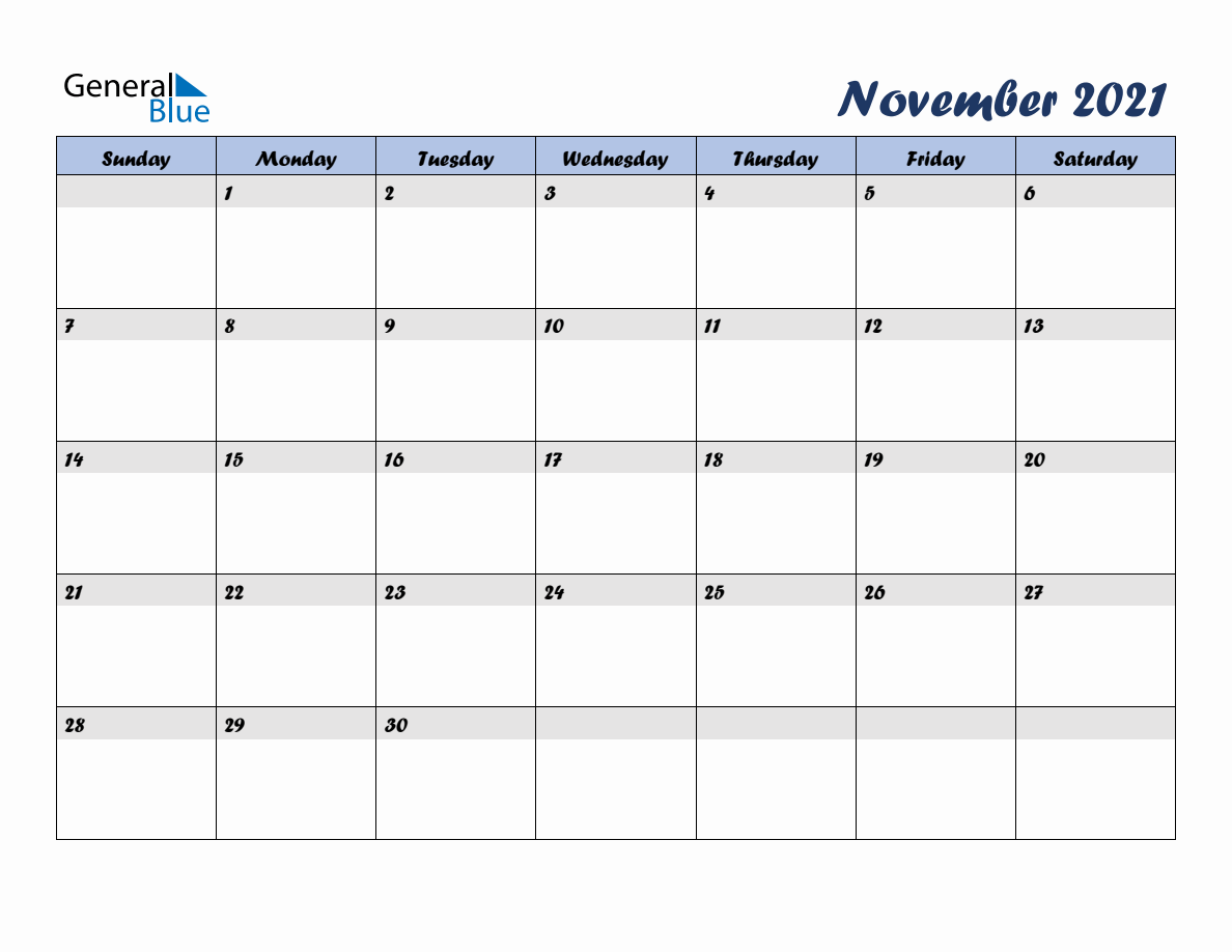 Free November 2021 Monthly Editable Calendar