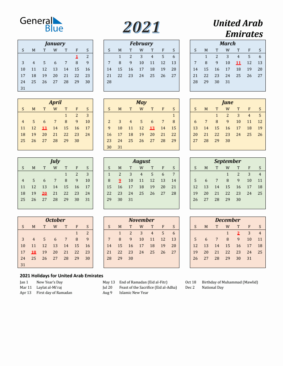 2021 United Arab Emirates Calendar