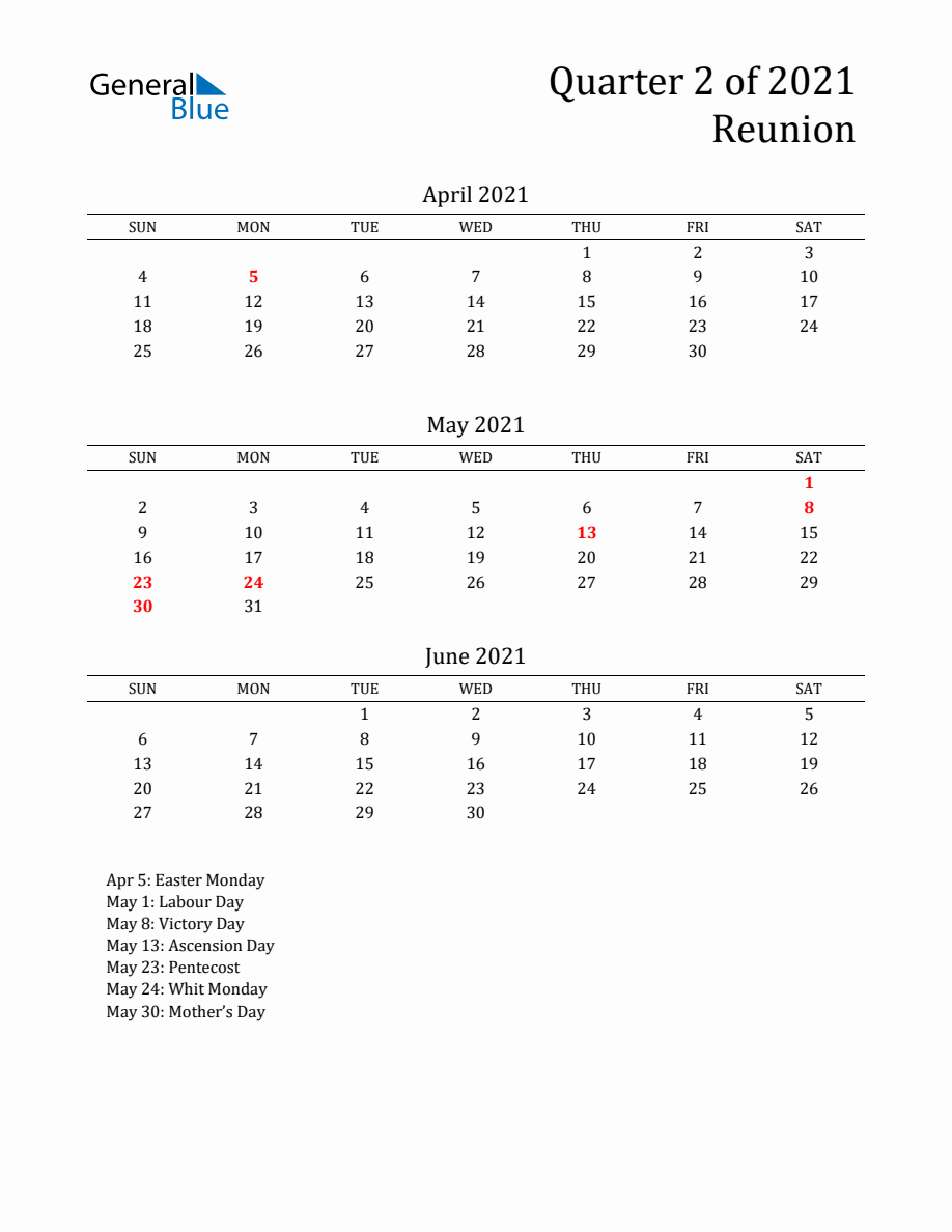 Quarter 2 2021 Reunion Quarterly Calendar