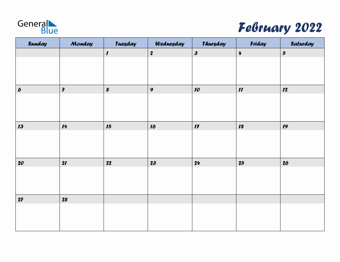 Free February 2022 Monthly Editable Calendar