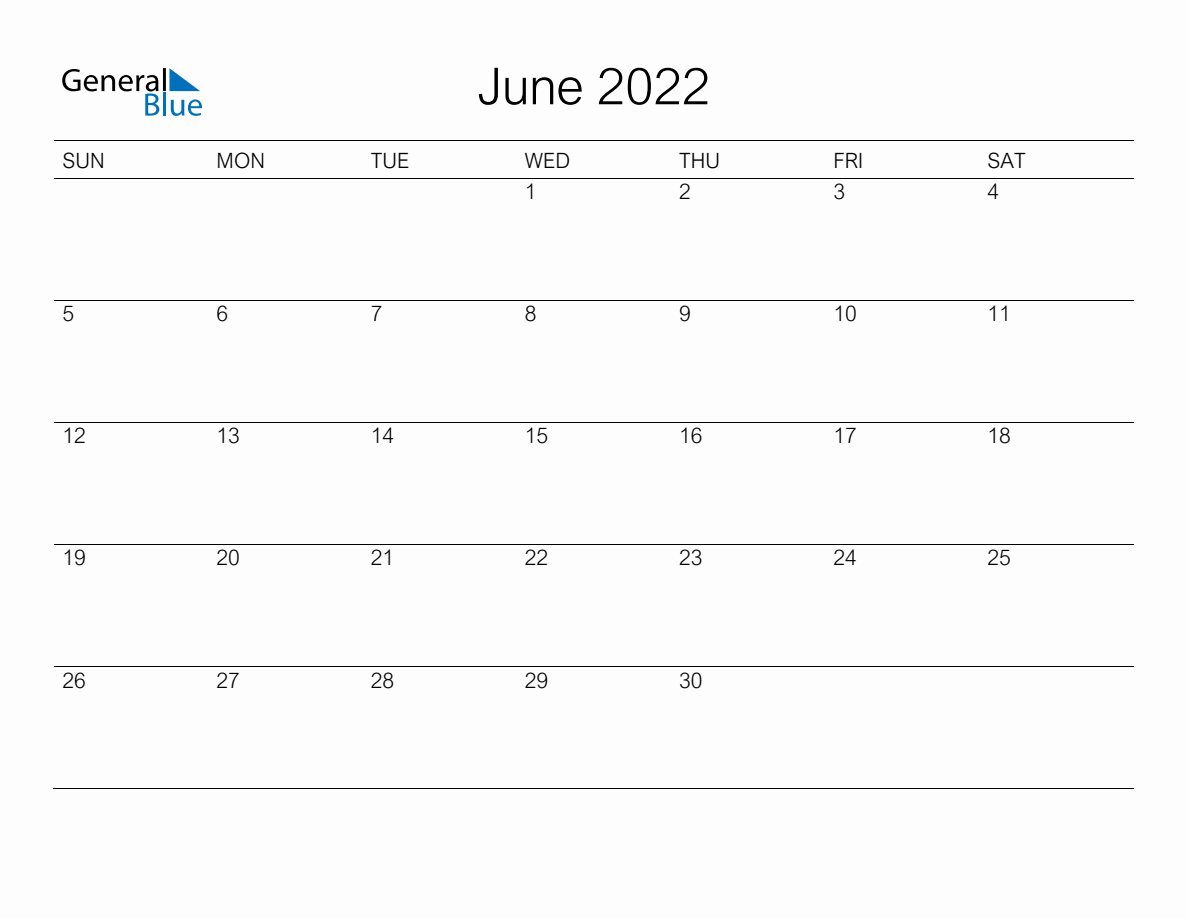 Printable June 2022 Monthly Calendar