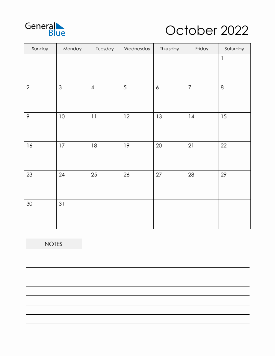 October 2022 Monthly Planner Calendar