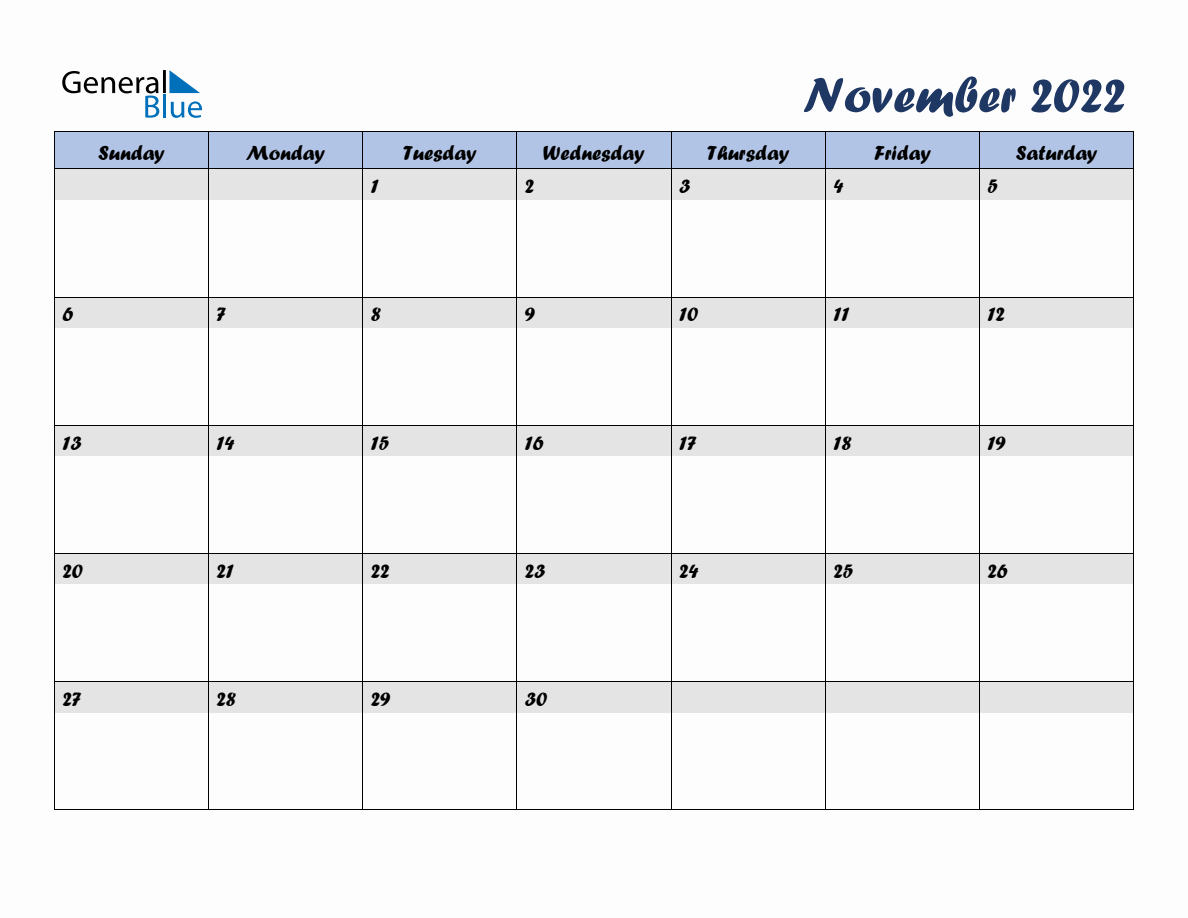 Free November 2022 Monthly Editable Calendar