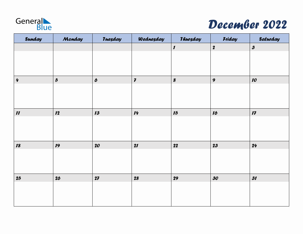 Free December 2022 Monthly Editable Calendar