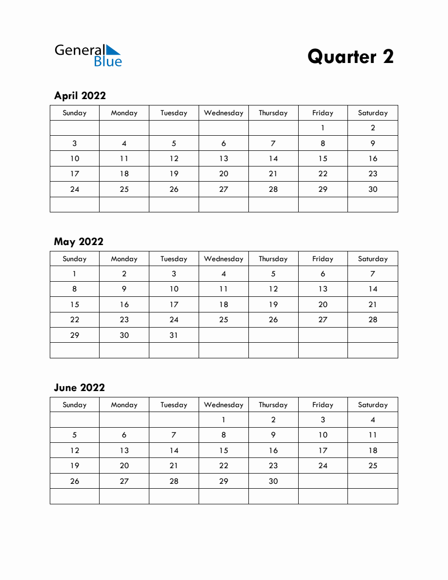 Quarter 2 2022 Calendar