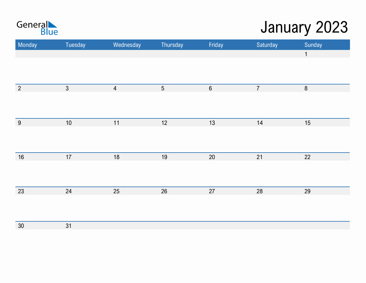 Editable Calendar Template for January 2023 Editable Calendar Template for January 2023