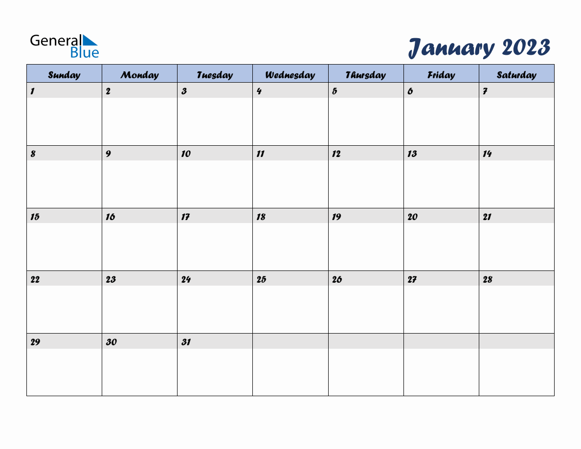 Free January 2023 Monthly Editable Calendar