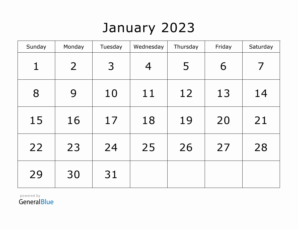 Printable January 2023 Calendar