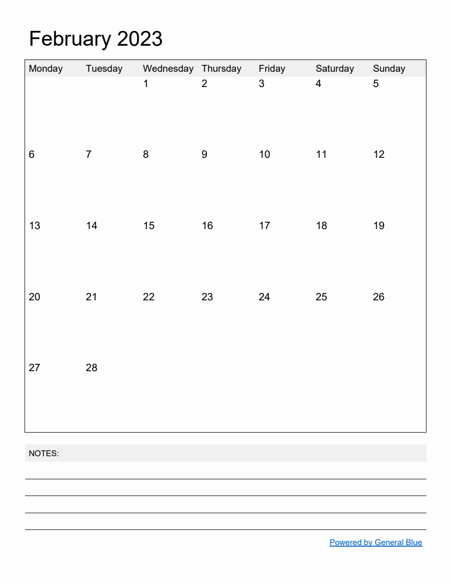 Free Printable Monthly Calendar for February 2023