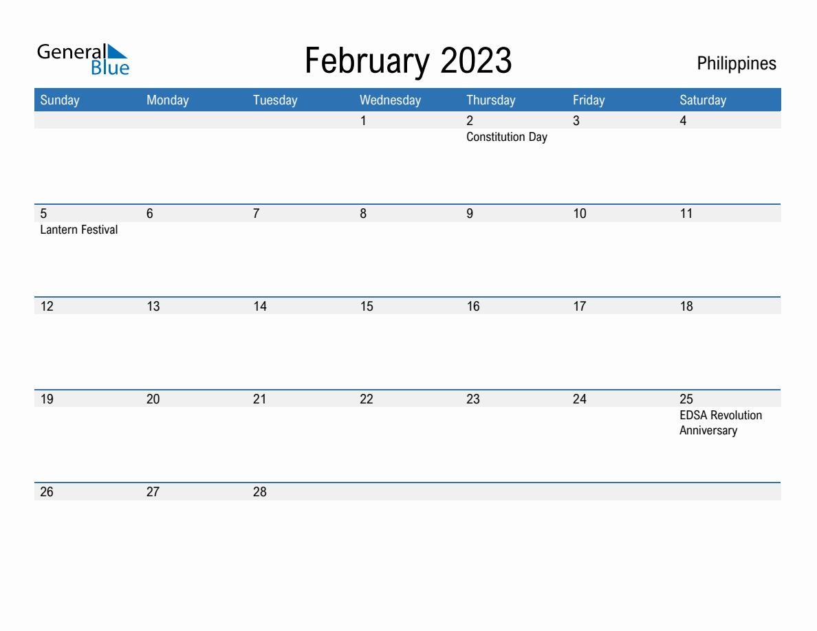 Editable February 2023 Calendar with Philippines Holidays