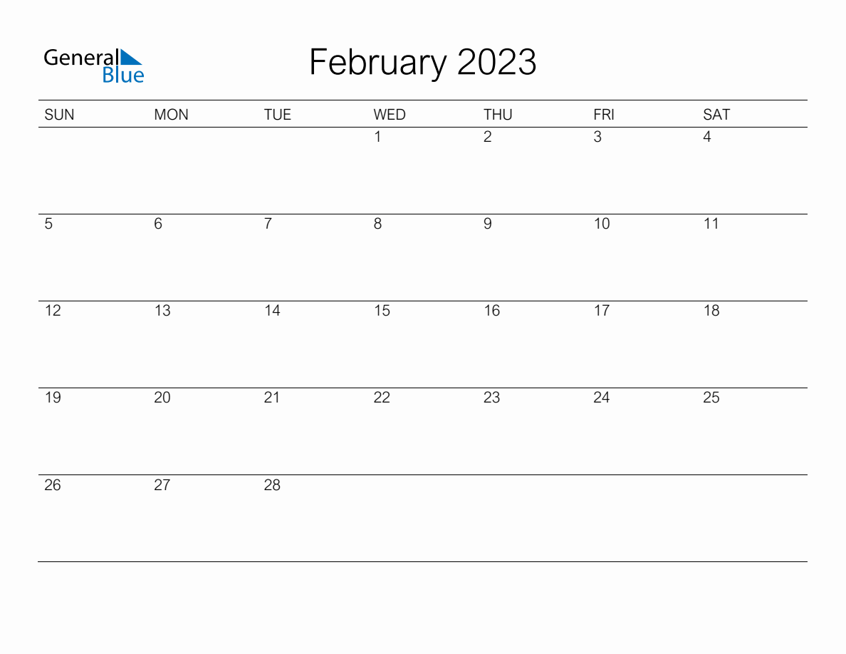 Printable February 2023 Monthly Calendar