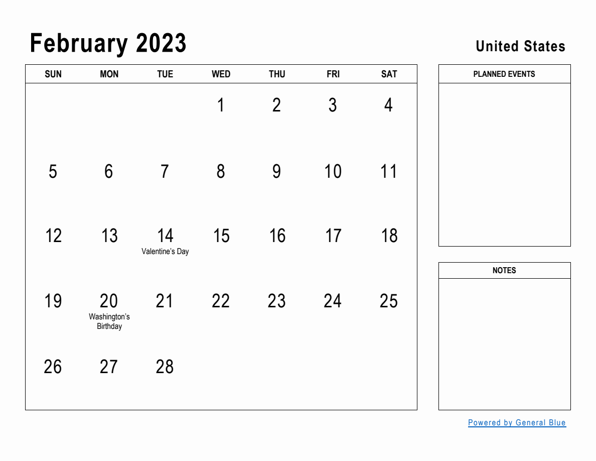 February 2023 Planner with United States Holidays