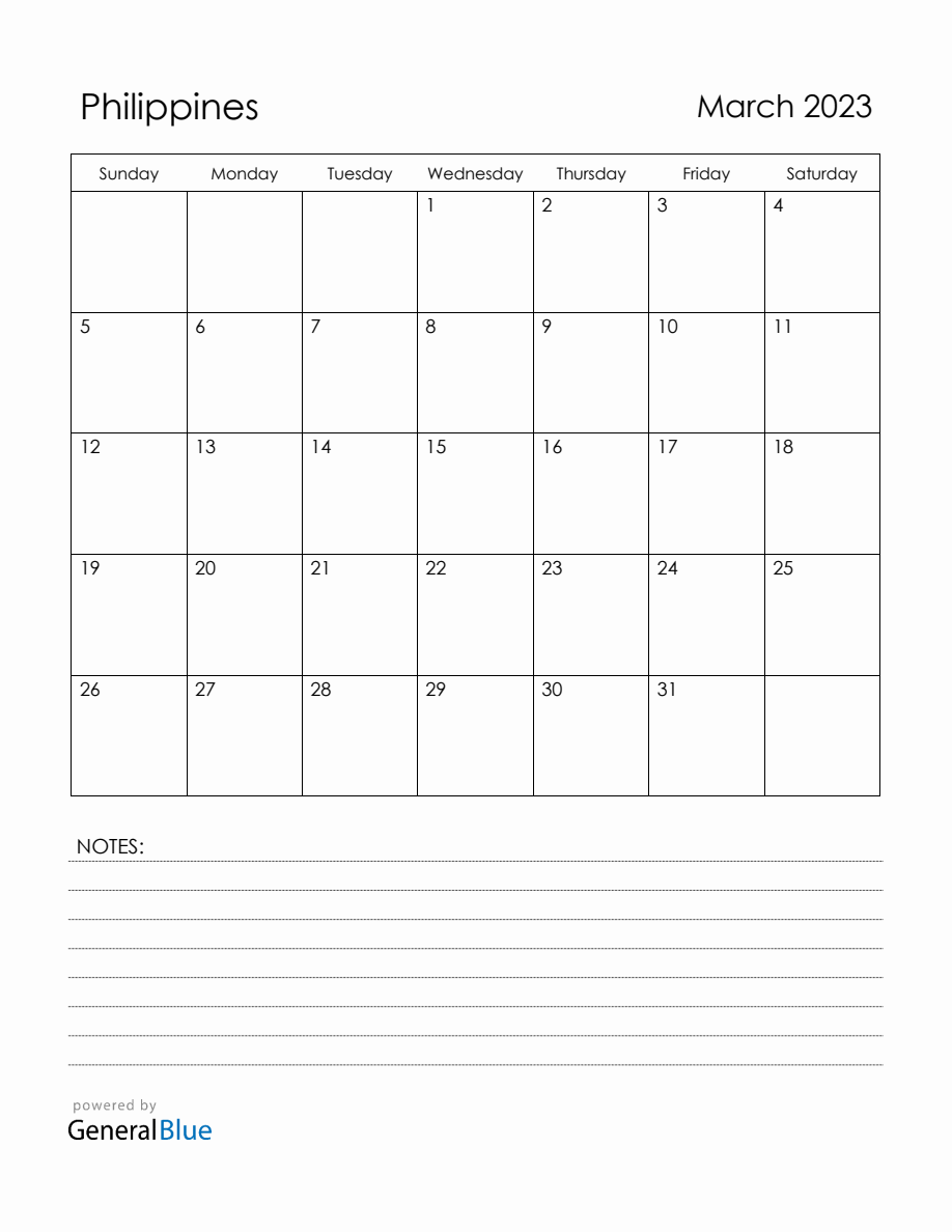 March 2023 Philippines Calendar with Holidays