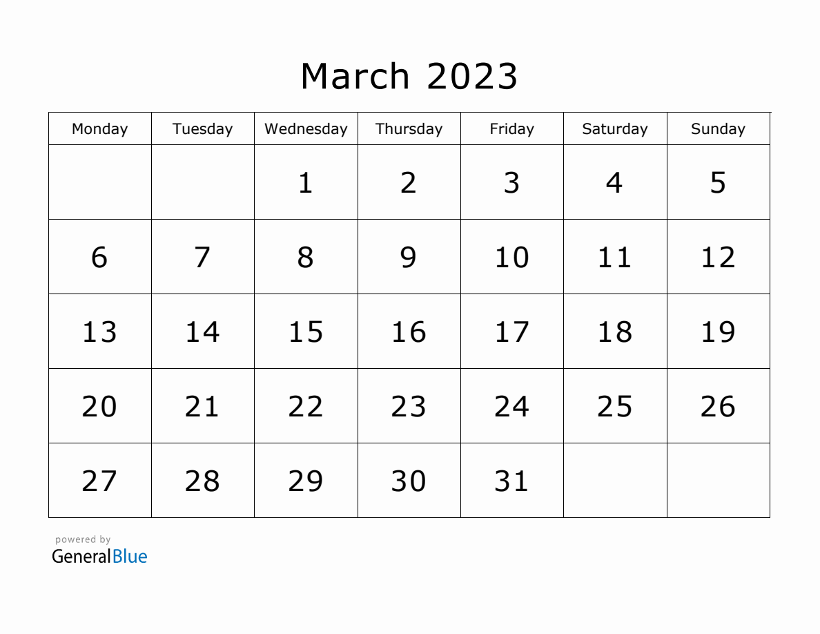 Printable March 2023 Calendar