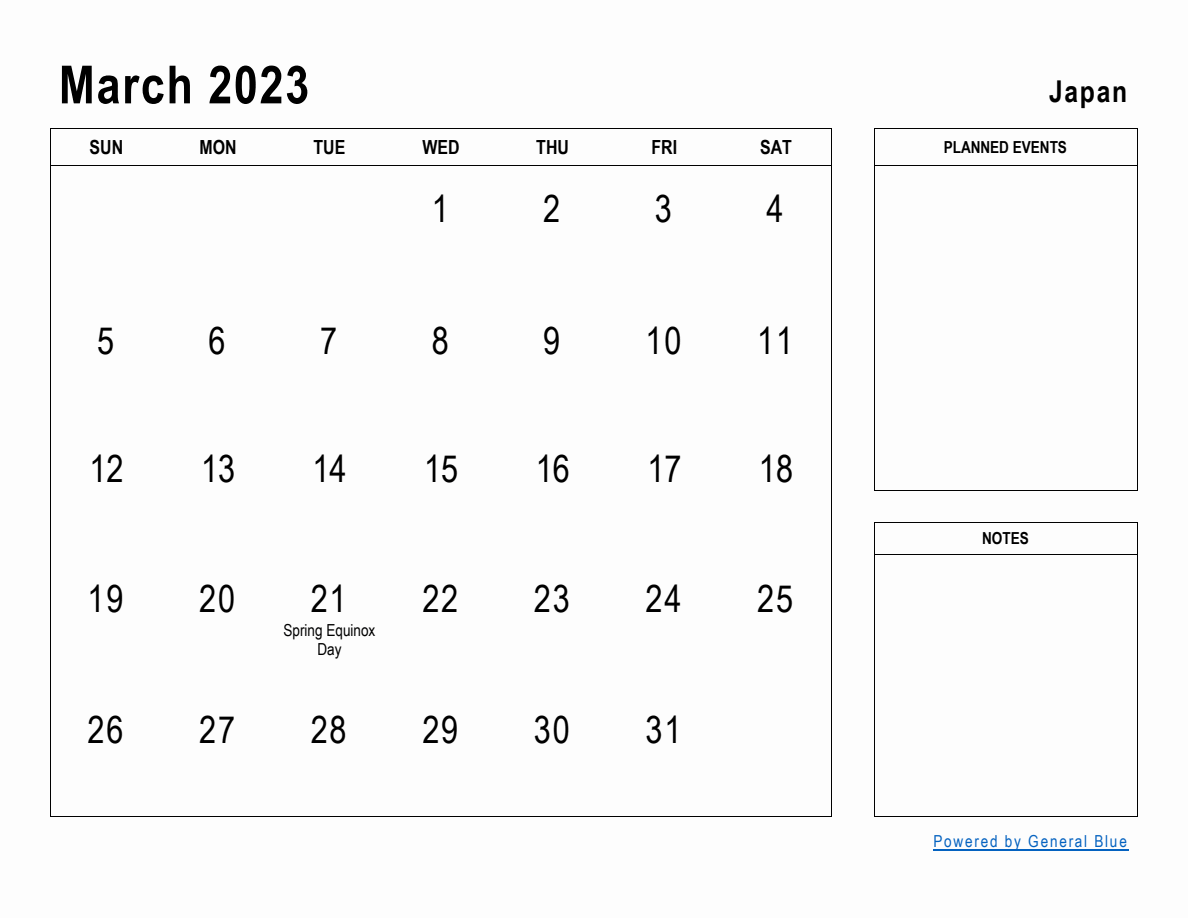 March 2023 Planner with Japan Holidays