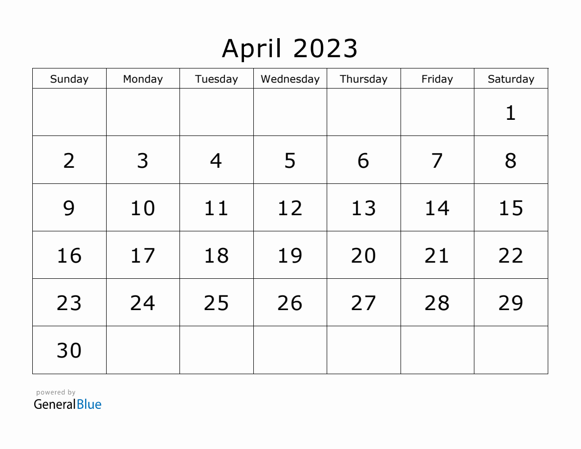 Printable April 2023 Calendar