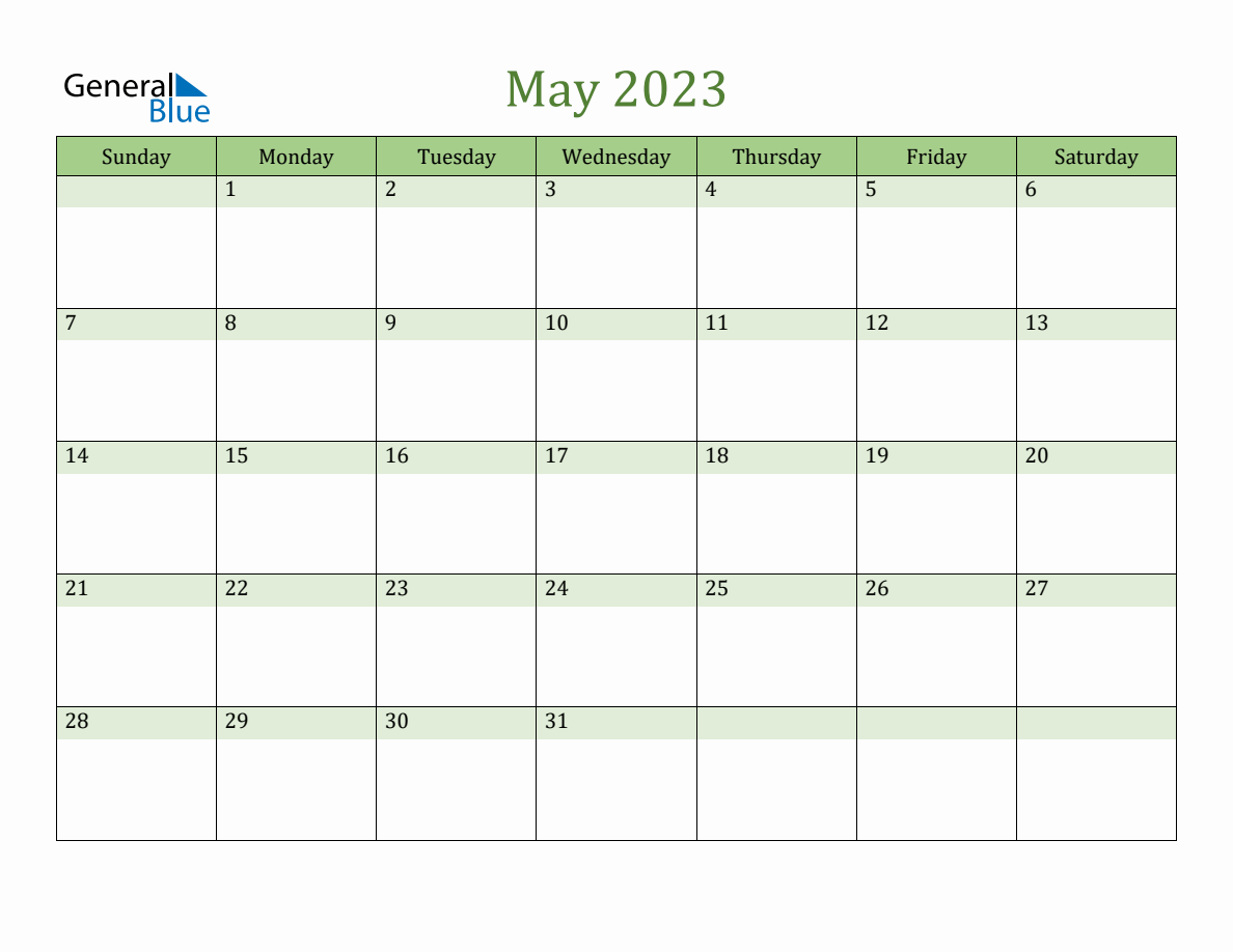 Fillable May 2023 Calendar