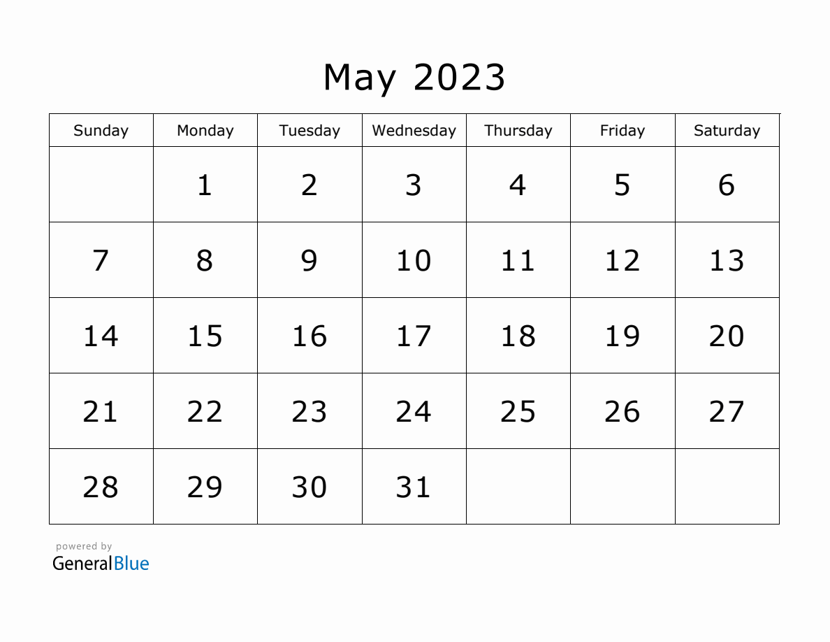 Printable May 2023 Calendar