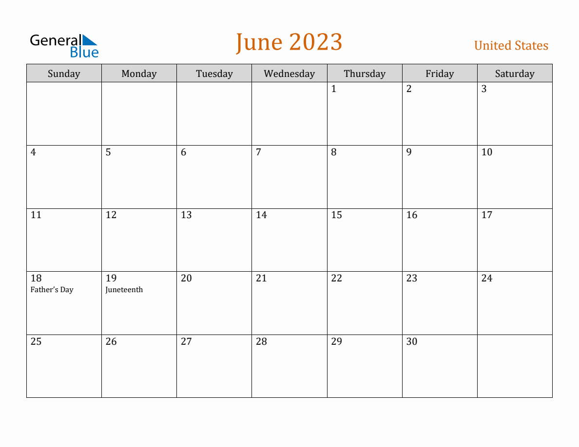 Free June 2023 United States Calendar