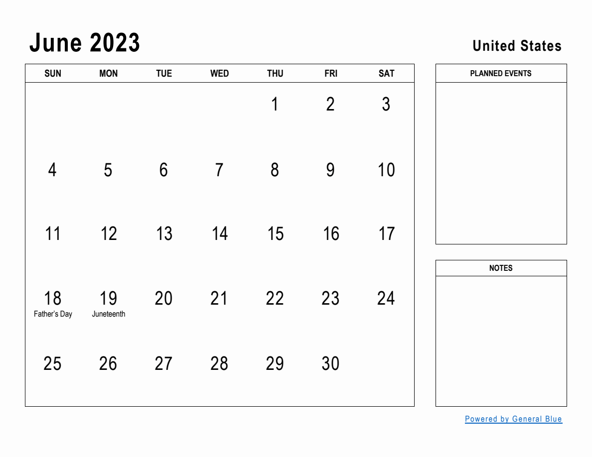 June 2023 Planner with United States Holidays