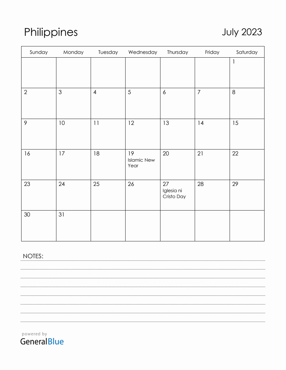 July 2023 Philippines Calendar with Holidays
