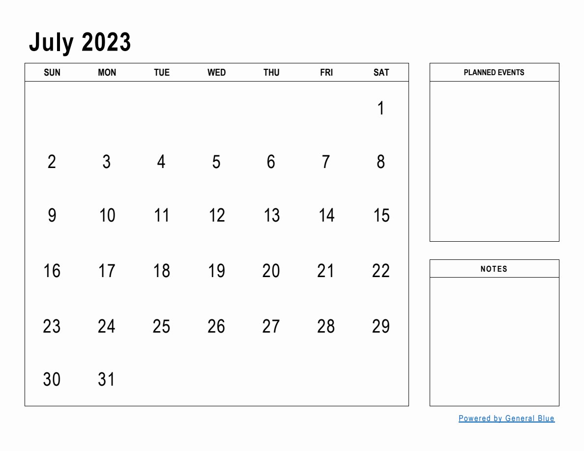 July 2023 Monthly Planner