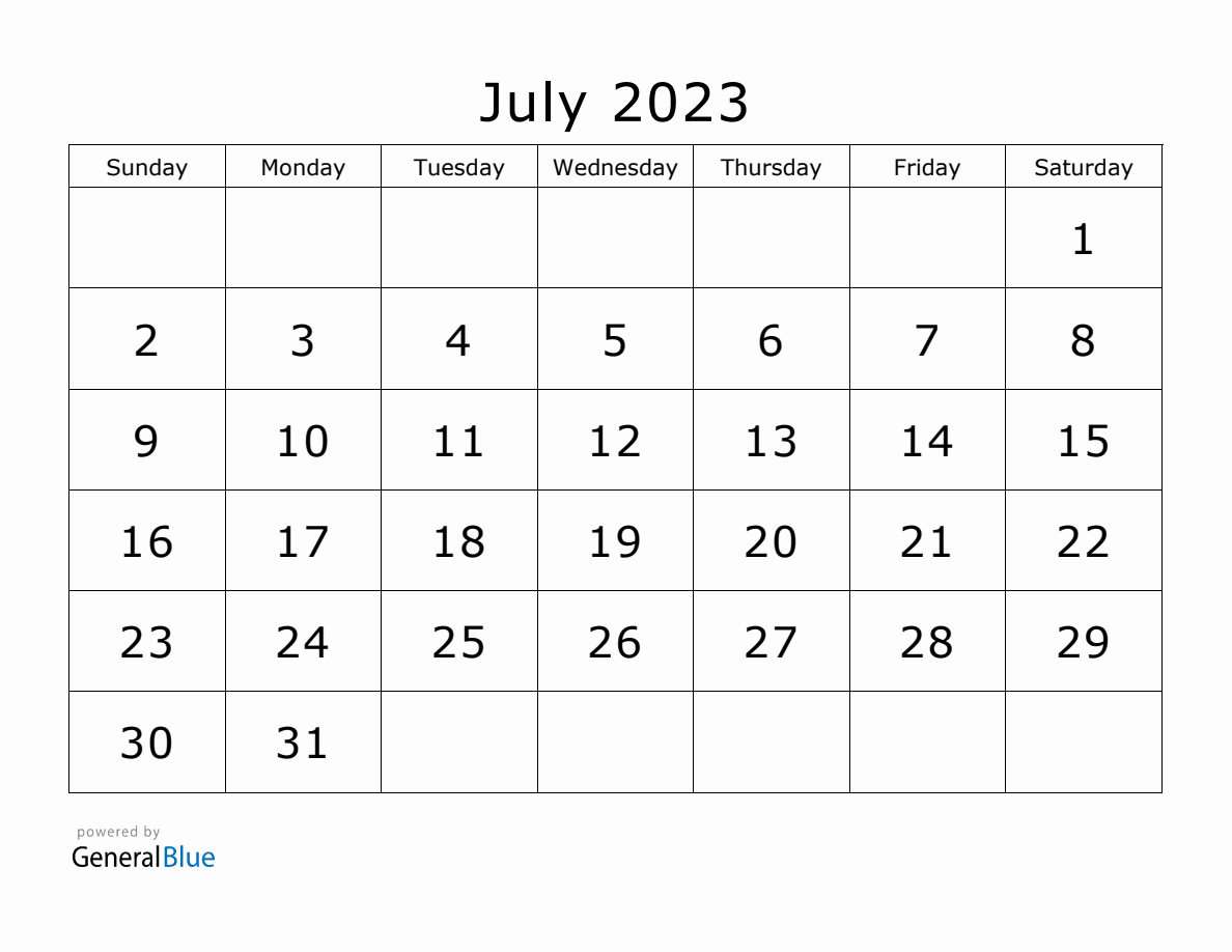 Printable July 2023 Calendar