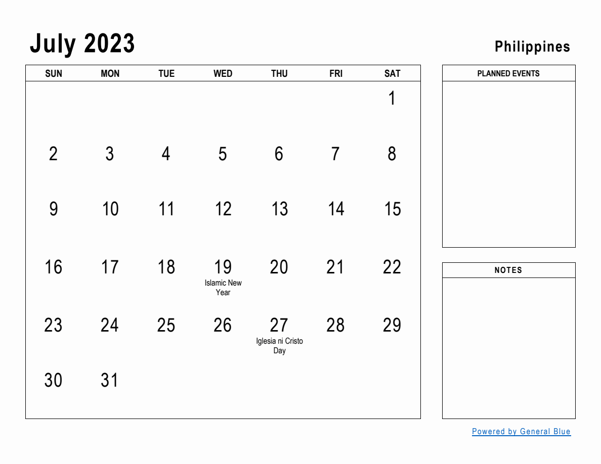 July 2023 Planner with Philippines Holidays