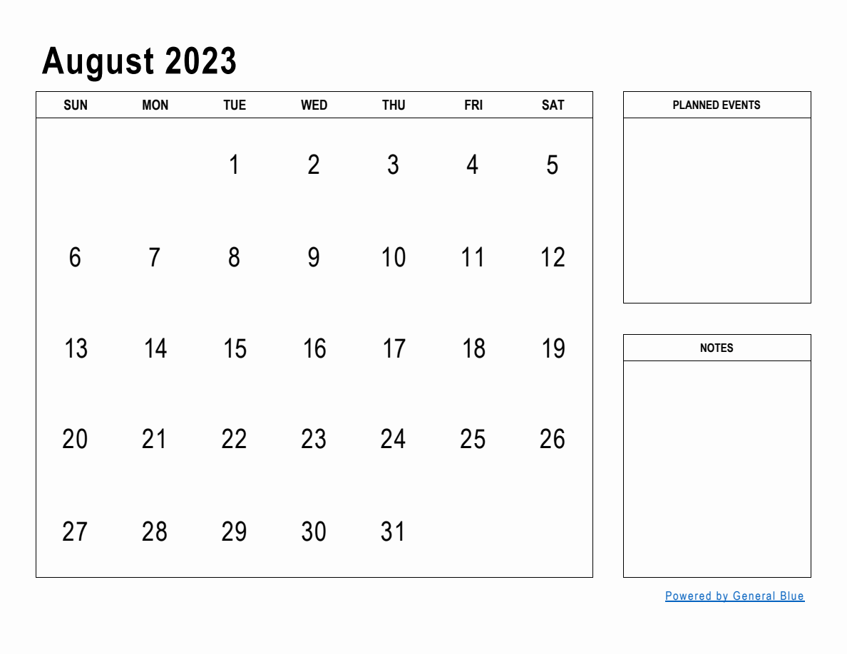 August 2023 Monthly Planner