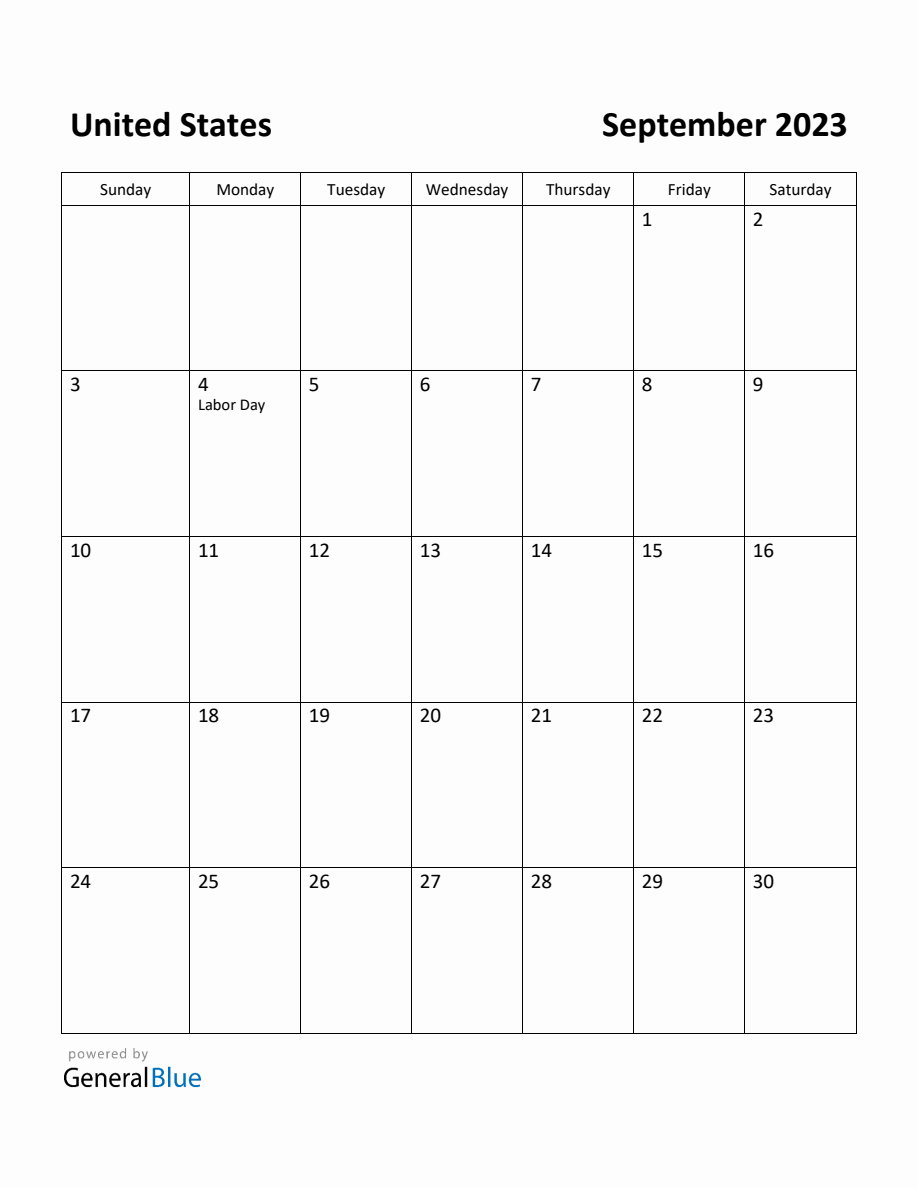 Free Printable September 2023 Calendar for United States