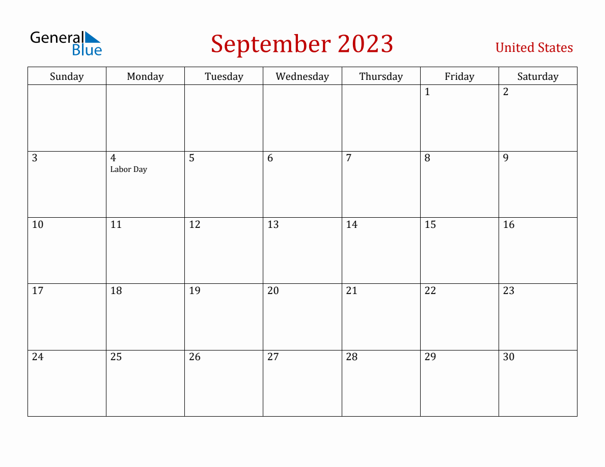 September 2023 United States Monthly Calendar with Holidays