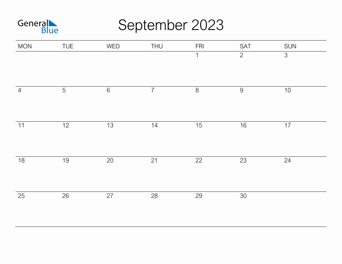 Printable September 2023 Monthly Calendar - Monday Start