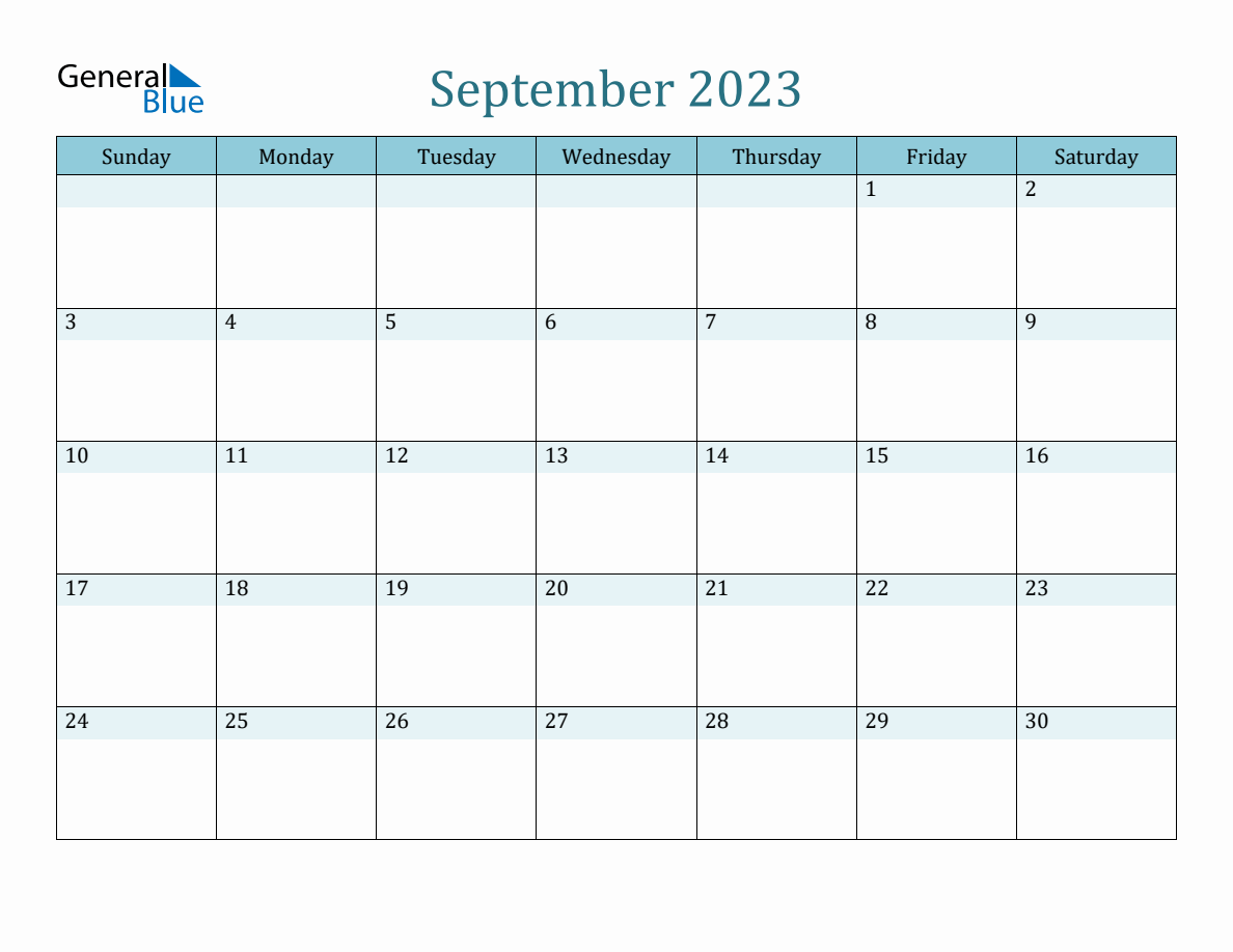 September 2023 Monthly Calendar Template