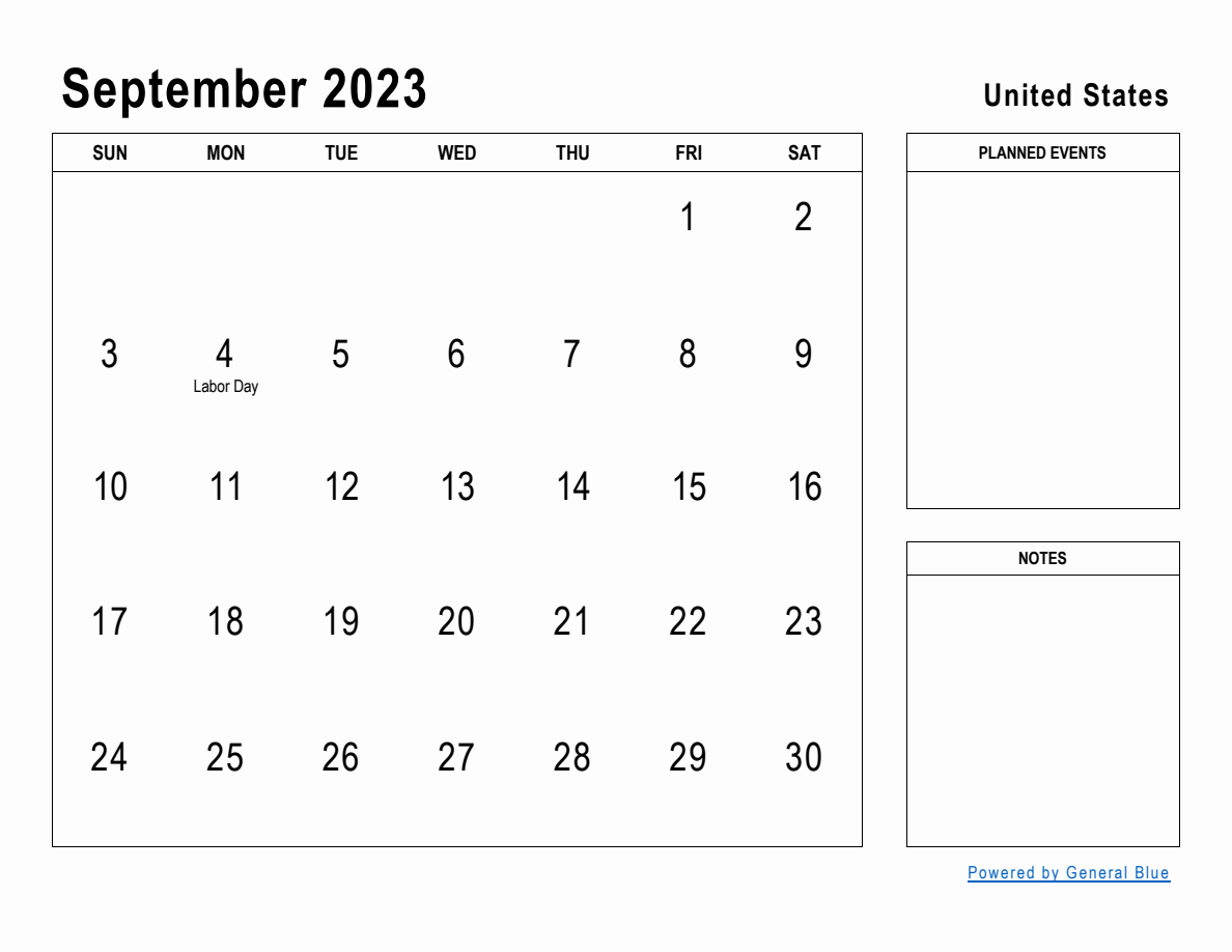 September 2023 Planner with United States Holidays