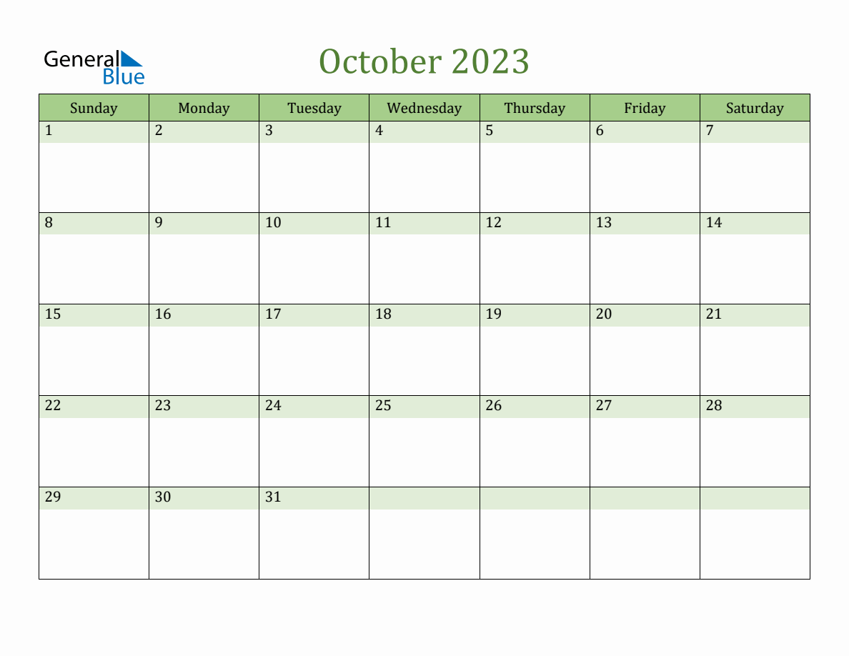 Fillable October 2023 Calendar
