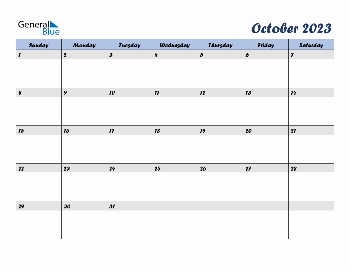 Free October 2023 Monthly Editable Calendar