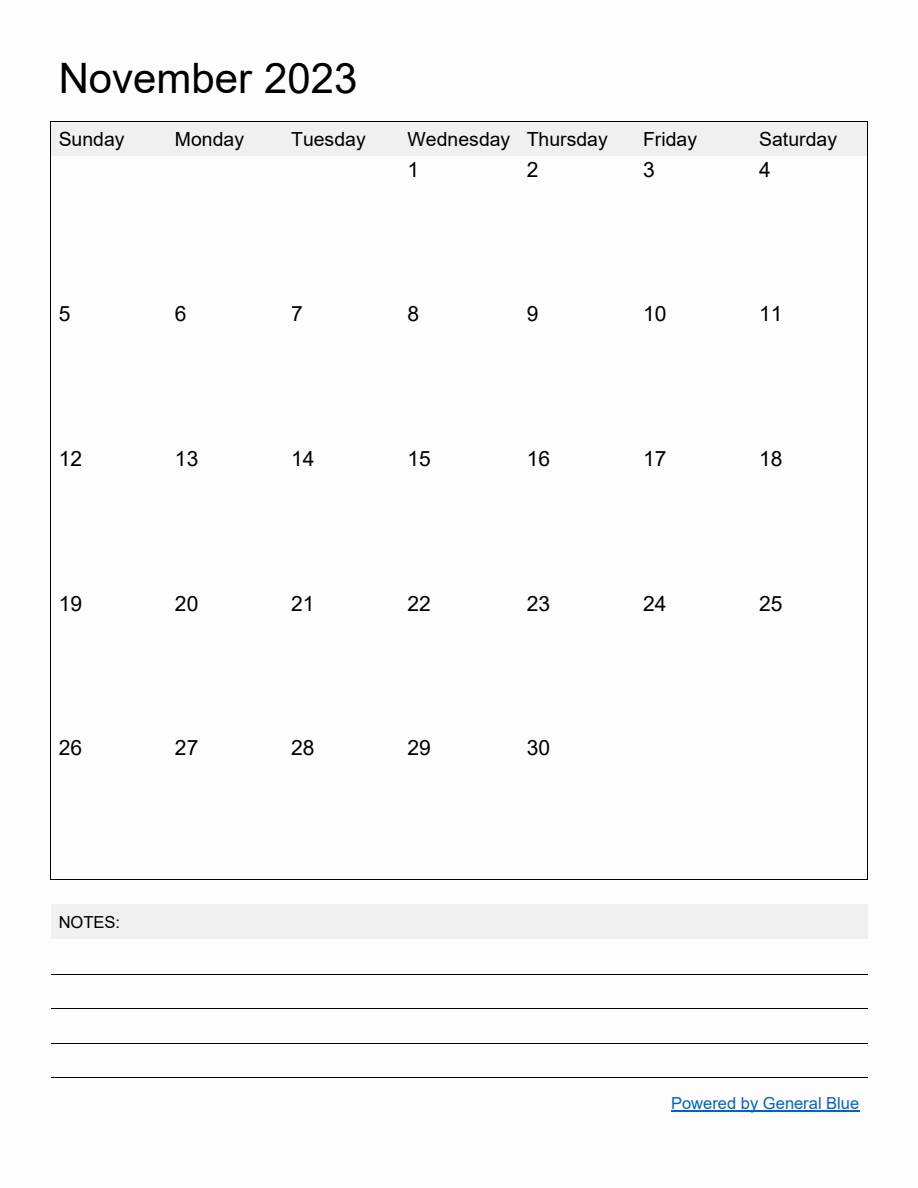 Free Printable Monthly Calendar for November 2023