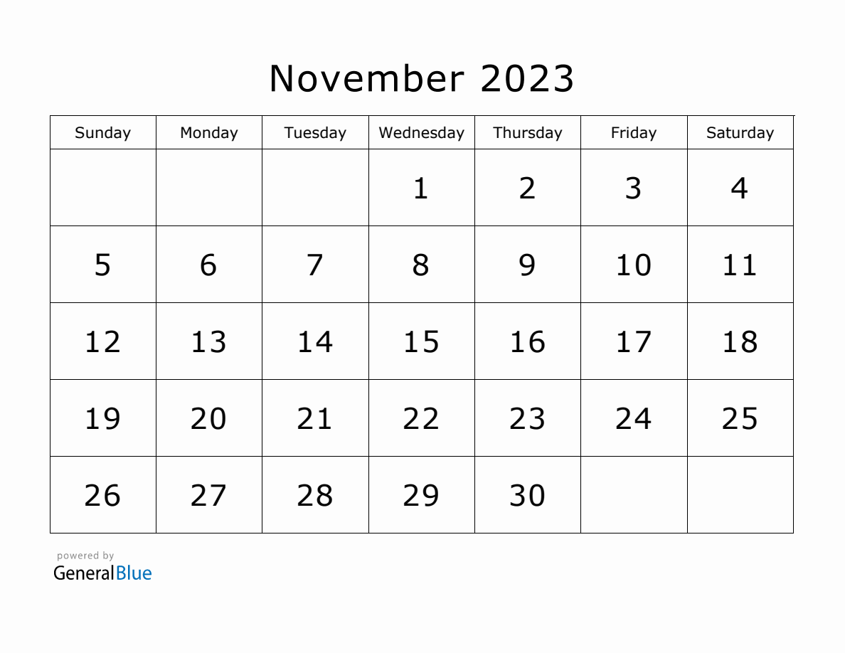 Printable November 2023 Calendar