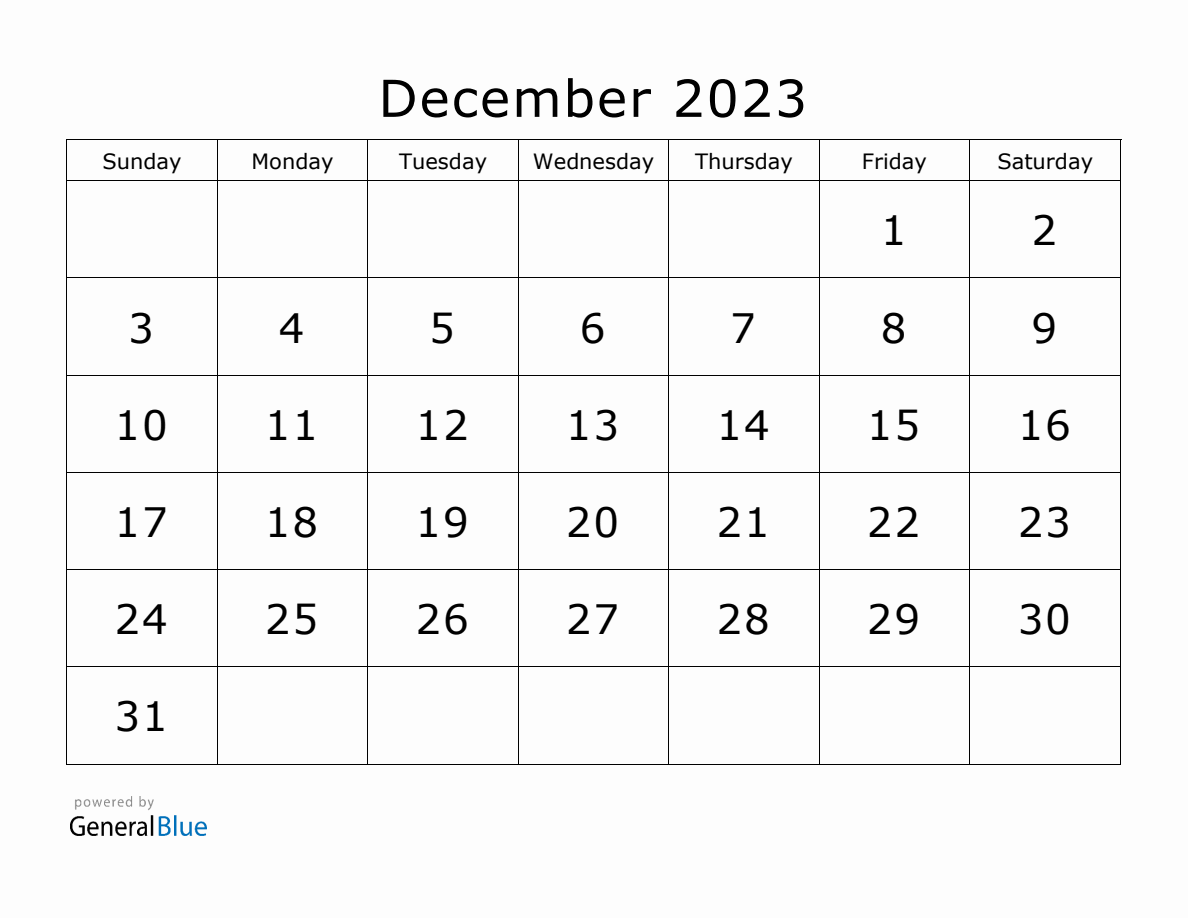 Printable December 2023 Calendar