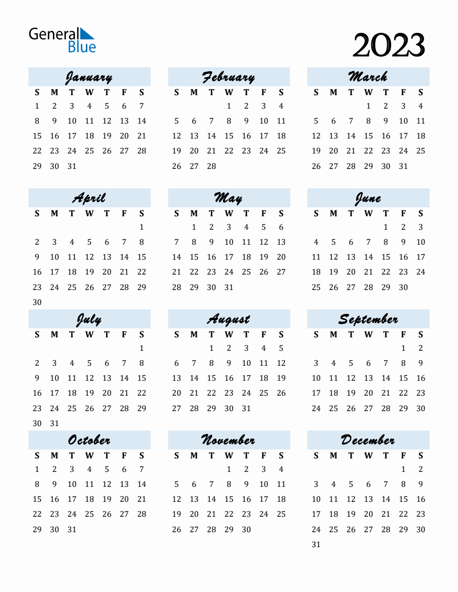 Free Downloadable Calendar for Year 2023