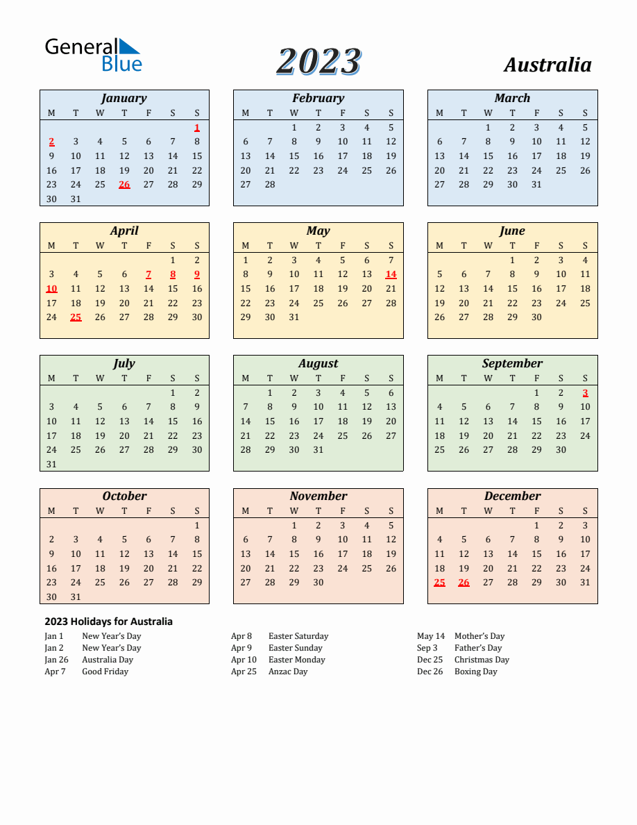 2023 Australia Calendar - Monday Start
