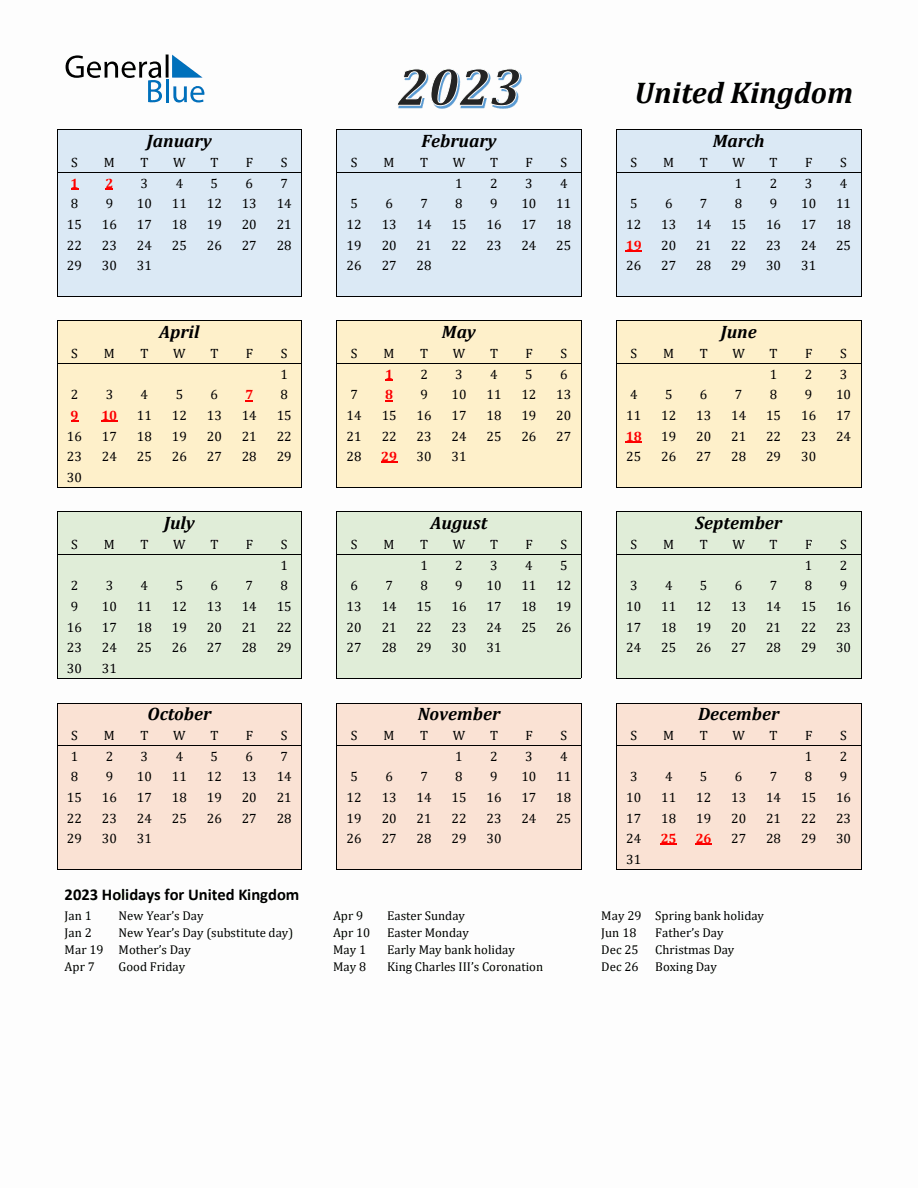 2023 United Kingdom Calendar