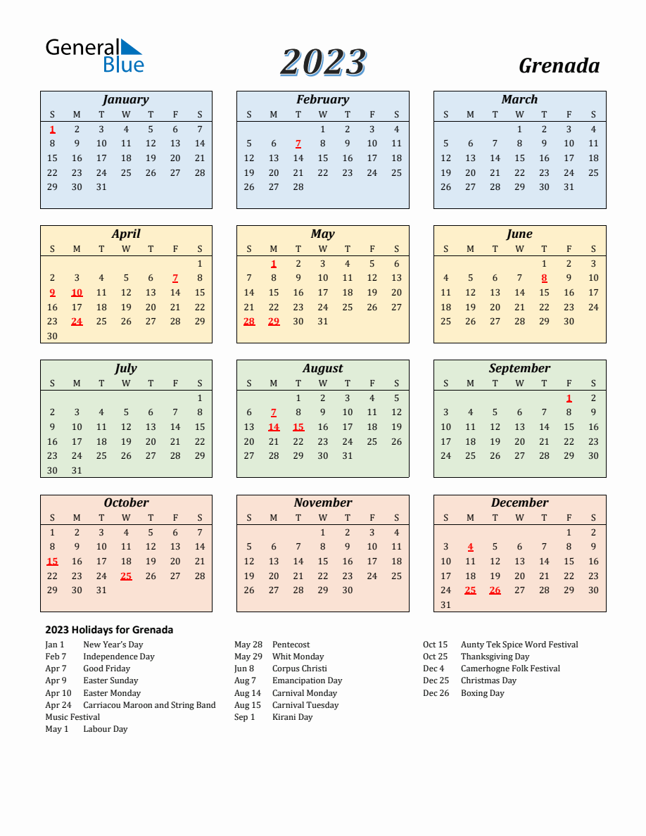 2023 Grenada Calendar