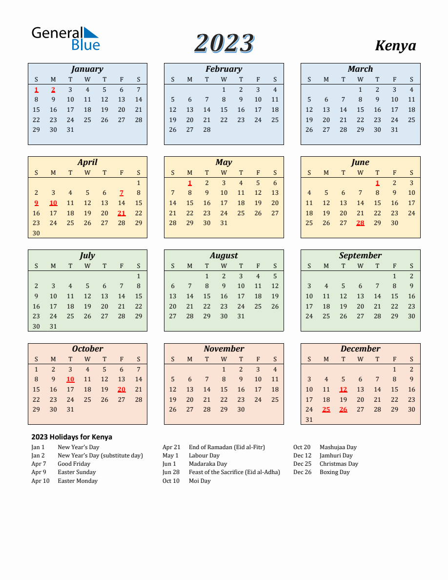 2023 Kenya Calendar