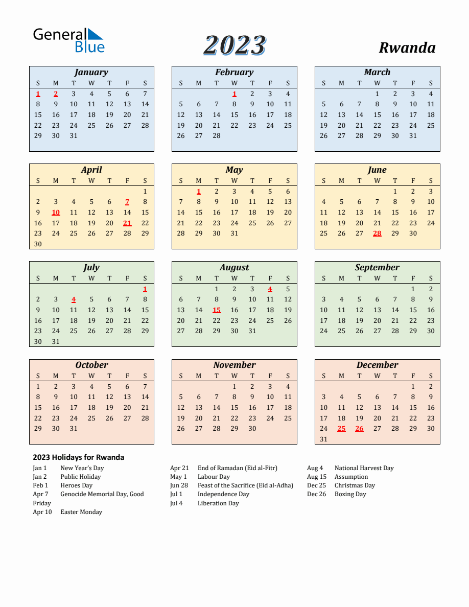 2023 Rwanda Calendar