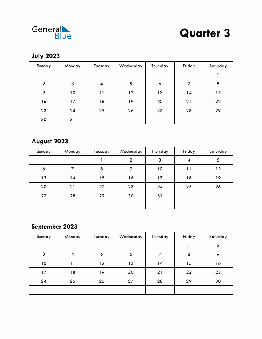 Quarter 3 2023 Calendar