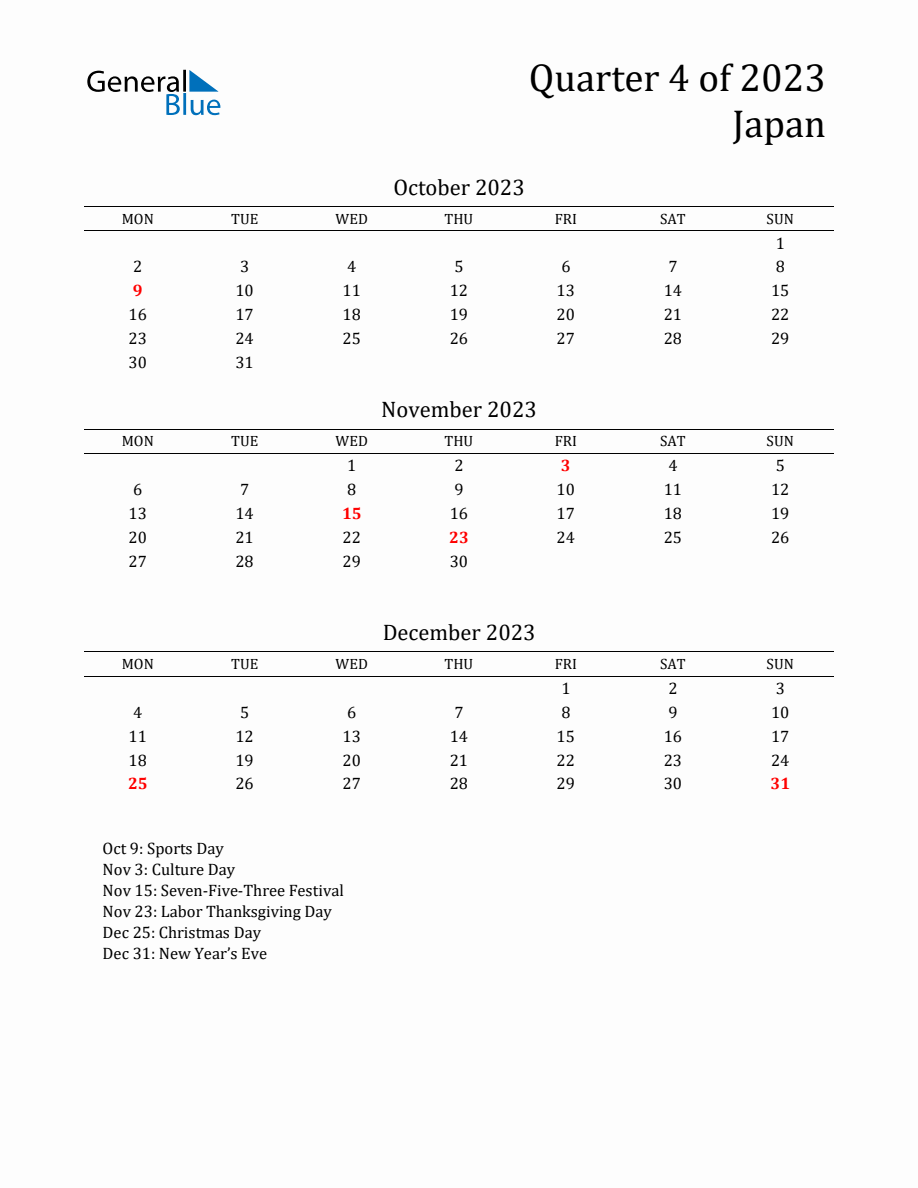 Quarter 4 2023 Japan Quarterly Calendar
