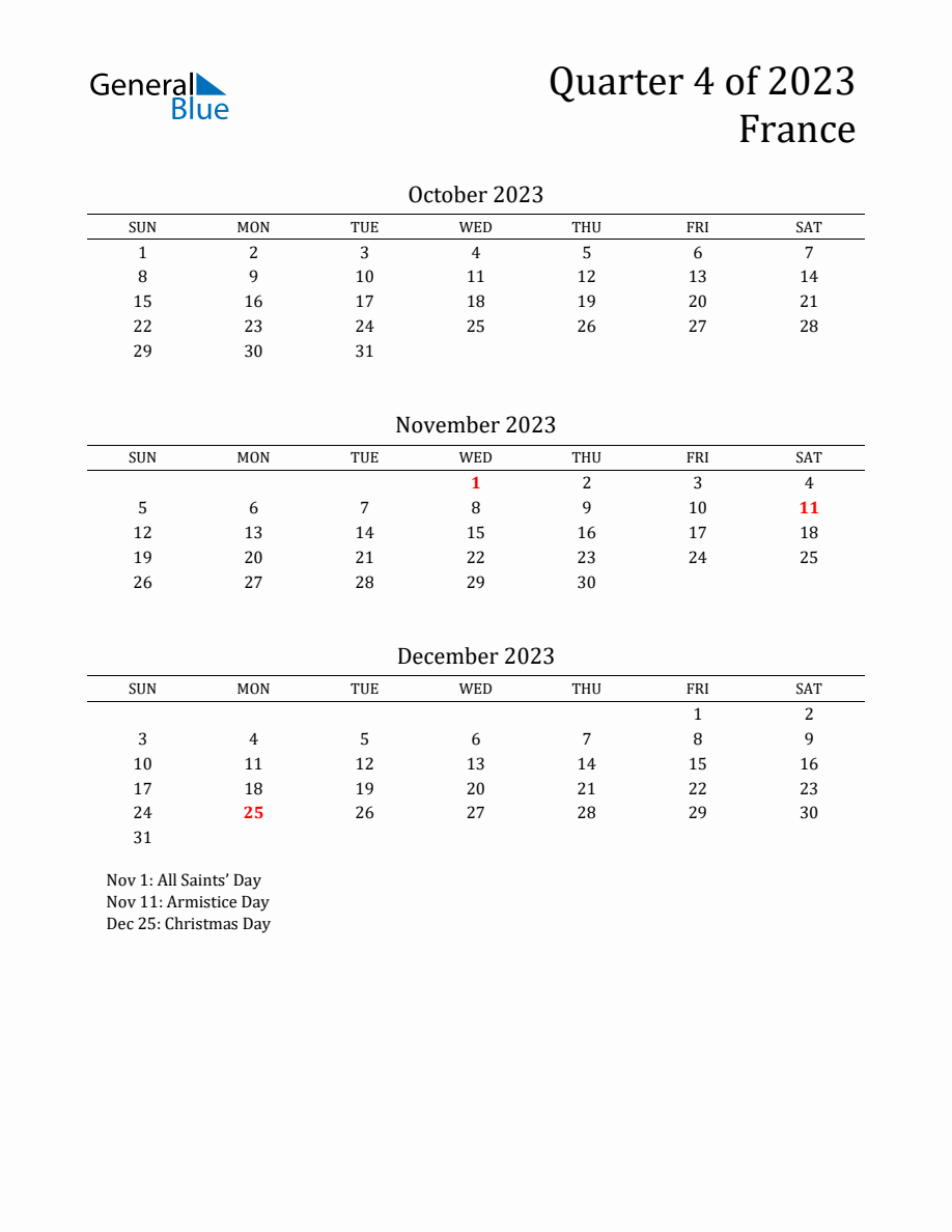 Quarter 4 2023 France Quarterly Calendar